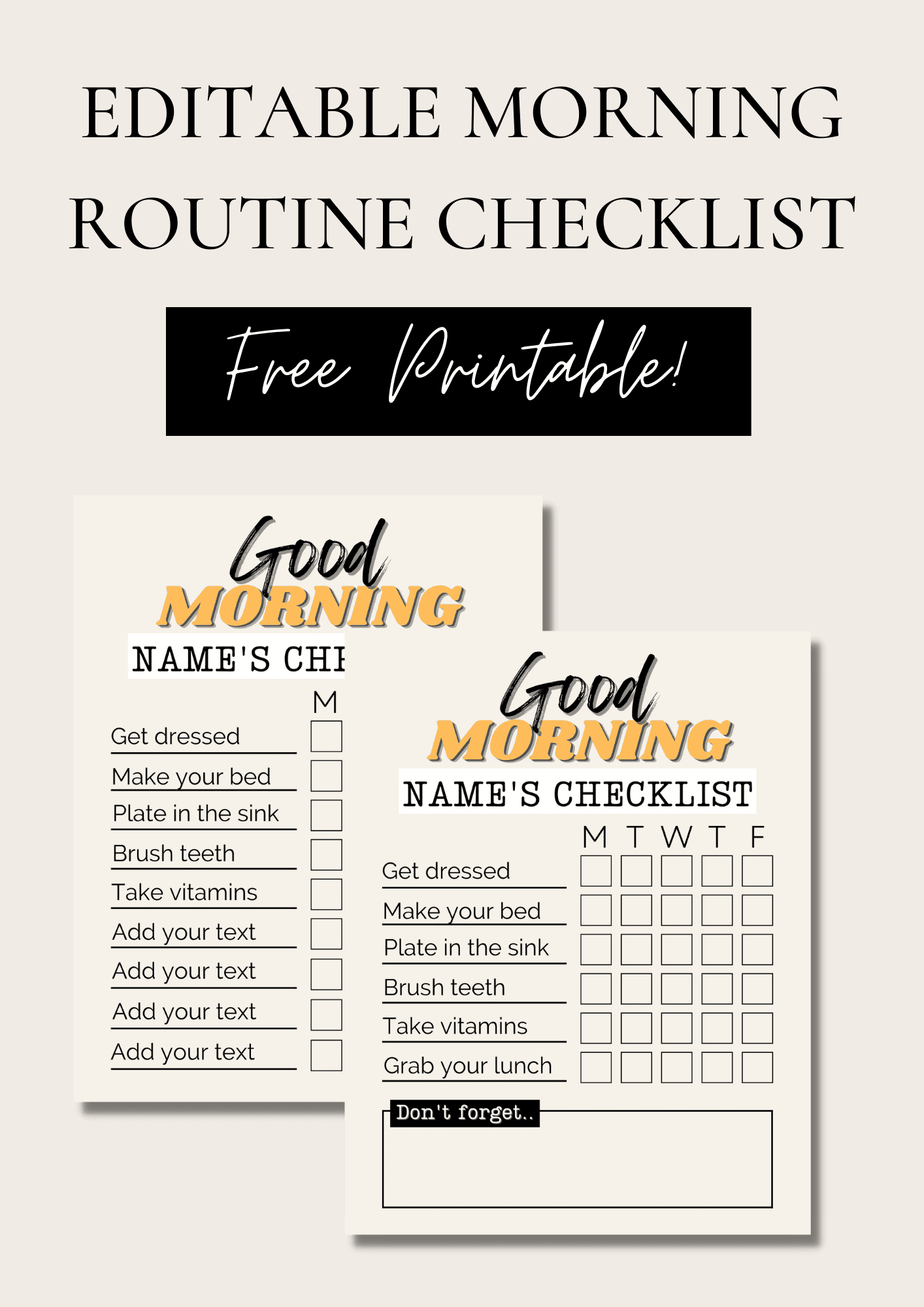 FREE Editable School Morning Checklist For Kids Printable! - School Run ...