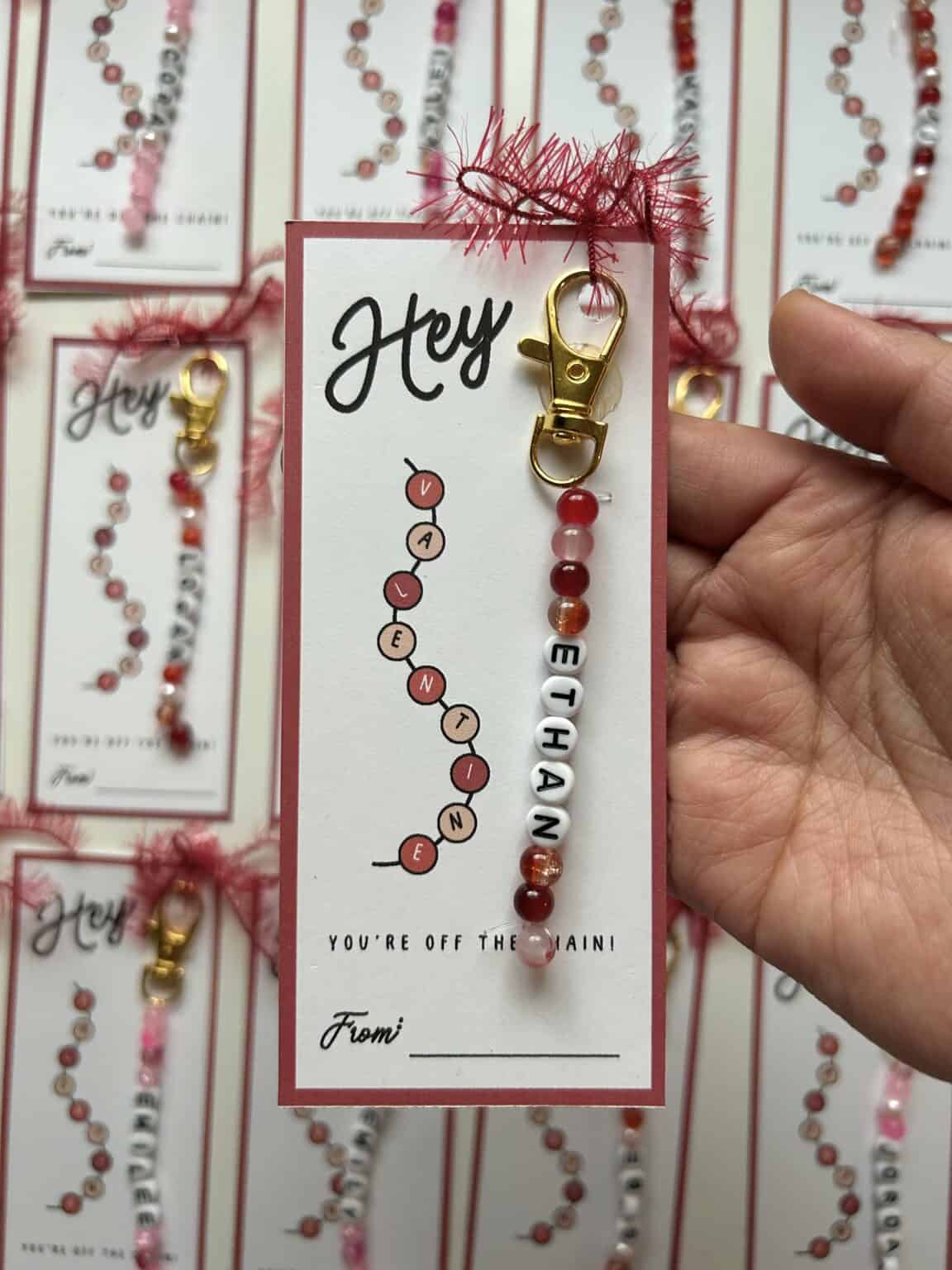 DIY Keychain Class Valentine Printable - School Run Messy Bun